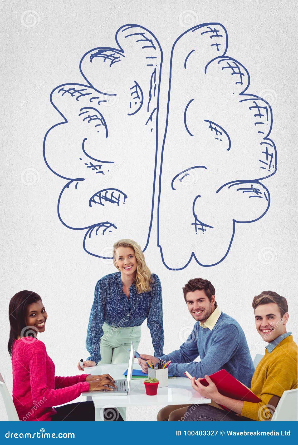 Creative People with Hand-drawn Brain Stock Image - Image of graphic ...