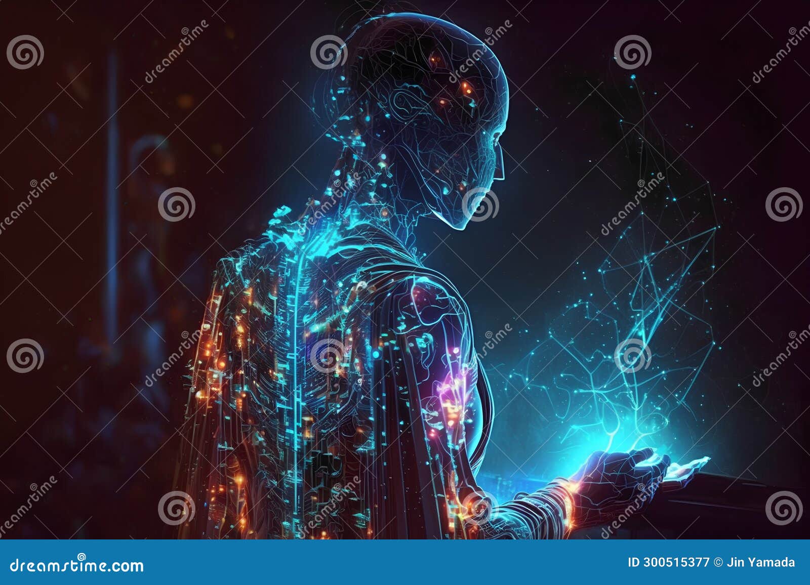 Digital Composite of 3d Human Figure in Futuristic Interface with Blue ...