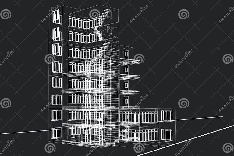 3d Wire Frame of Office Builing Stock Illustration - Illustration of ...