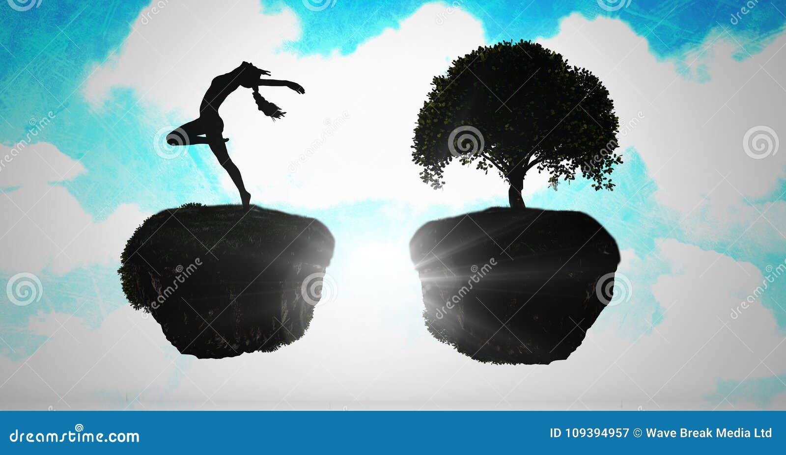 Dancing Lady and Floating Tree in Surreal Sky Stock Illustration ...