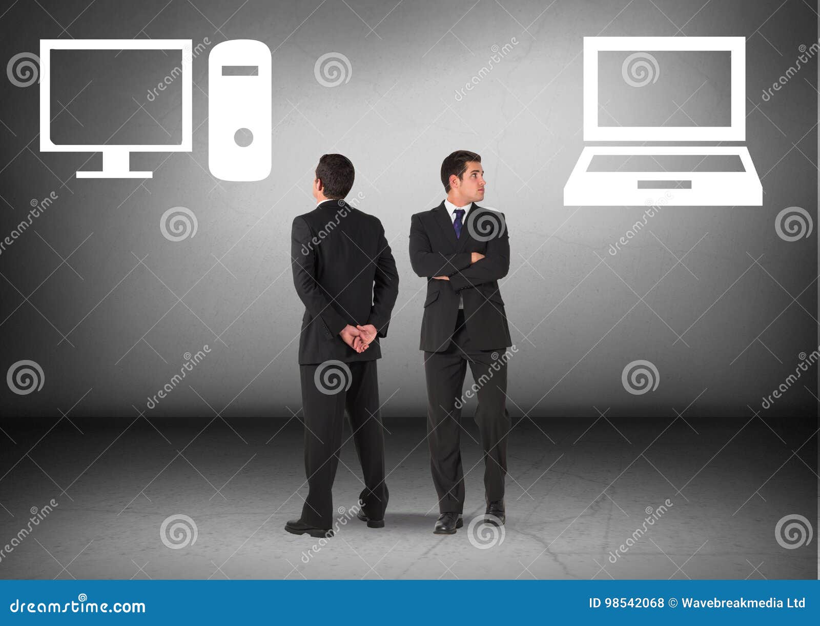 Desktop Computer or Laptop with Businessman Looking in Opposite ...