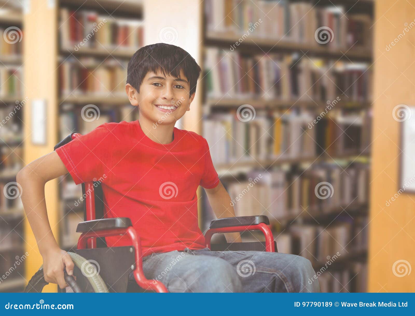 Disabled Boy in Wheelchair in School Library Stock Image - Image of ...