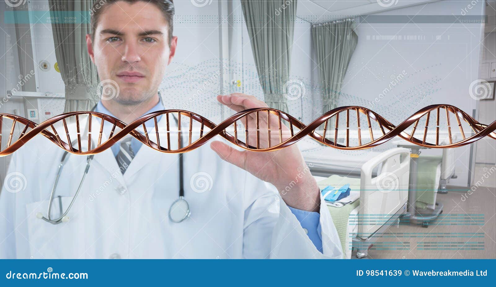 Doctor Man with 3D DNA Strand Stock Image - Image of computer, clinic ...
