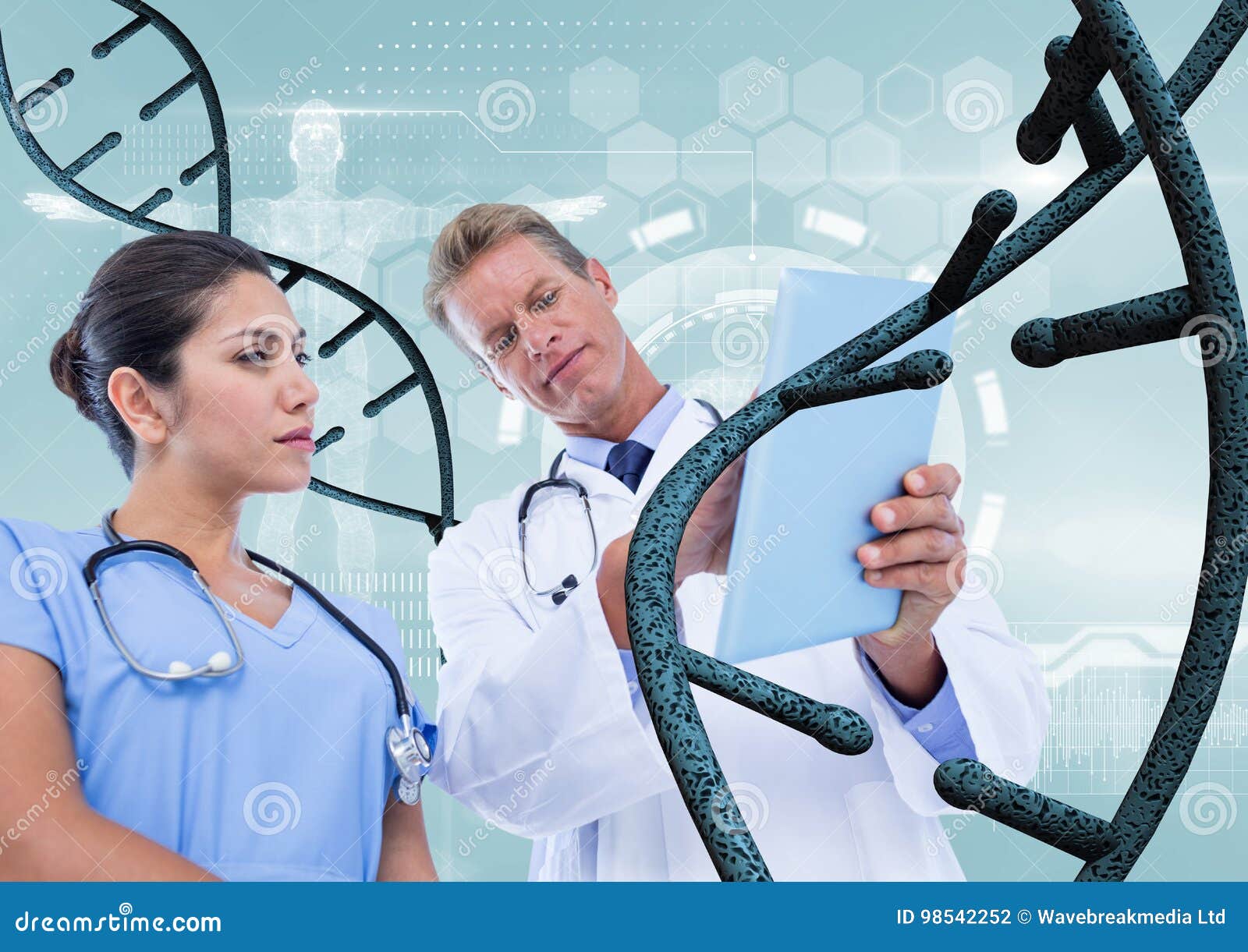 Doctors with 3D DNA Strands Stock Photo - Image of helix, confident ...