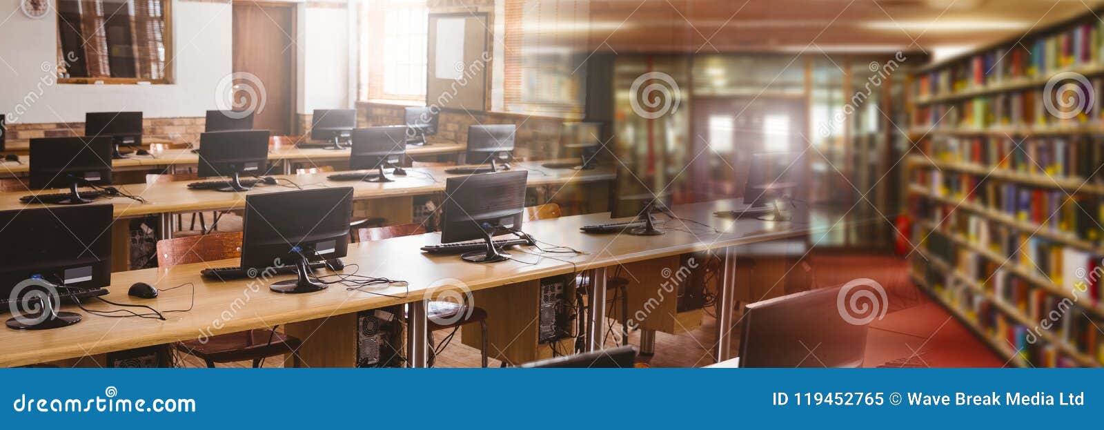 Education Library with Computer Study Transition Stock Image - Image of ...