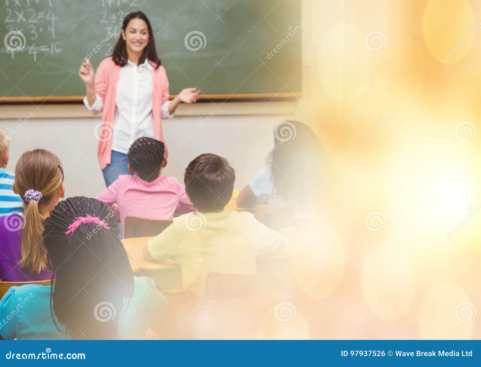 Elementary School Teacher with Class Stock Photo - Image of lighting ...