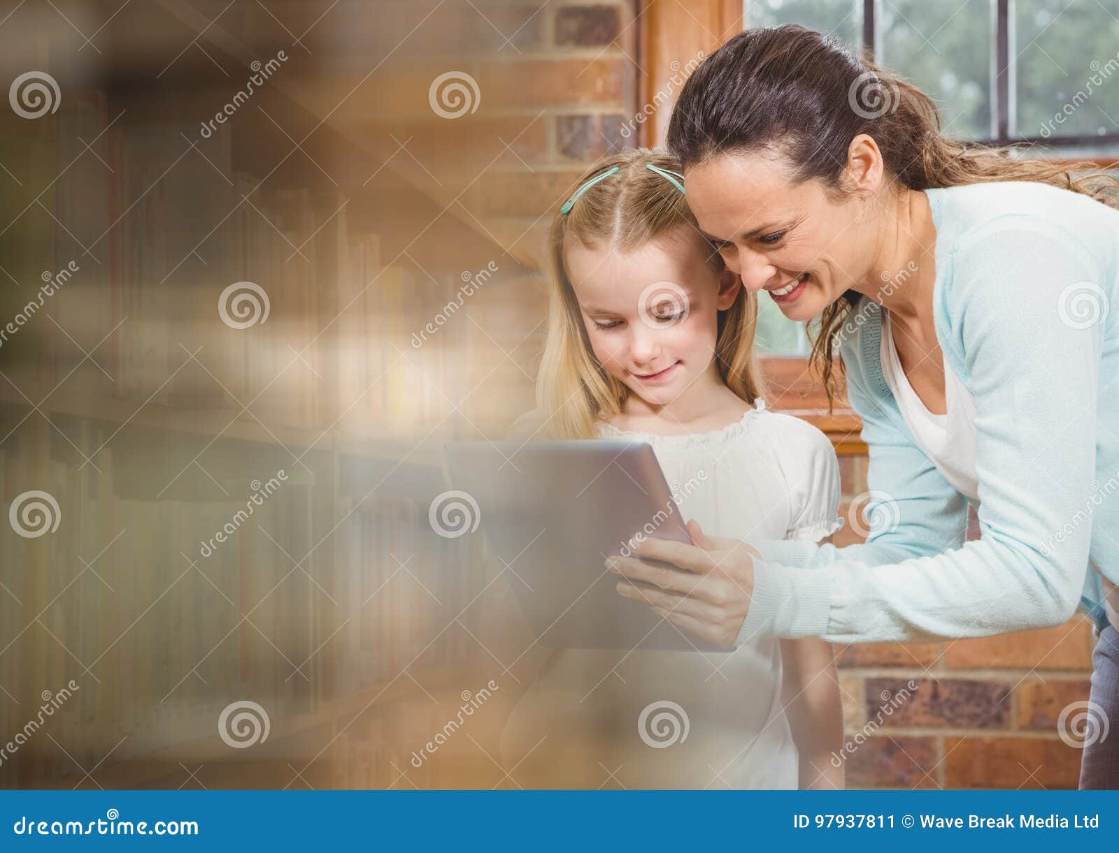 Elementary School Teacher with Student Stock Image - Image of back ...