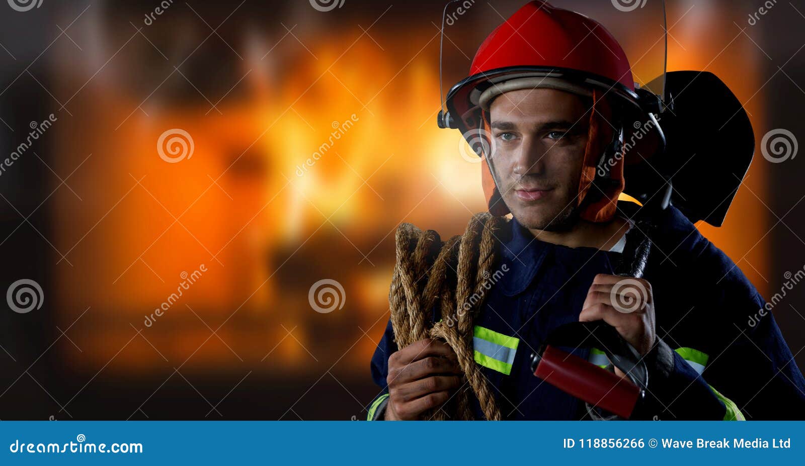 Firefighter in Front of Burning Fire Stock Photo - Image of house, fire ...