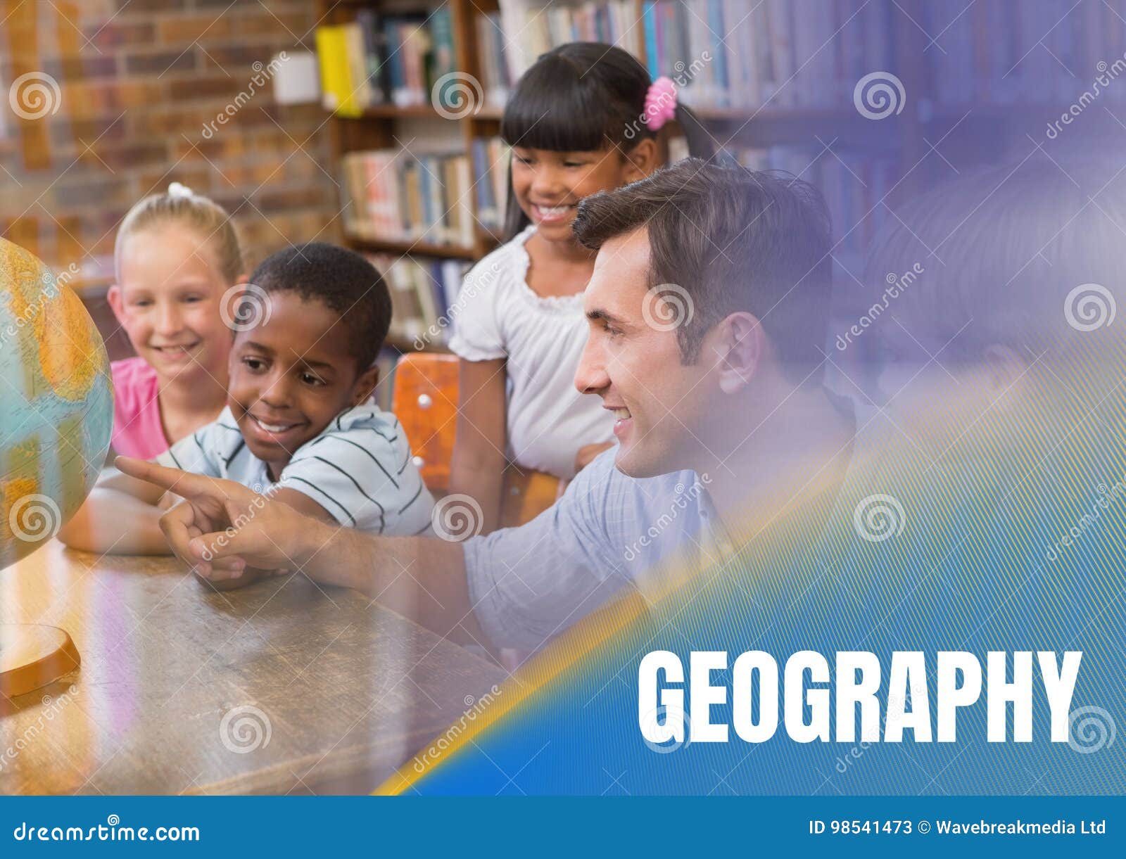 Geography Text and Elementary School Teacher with Class Stock Image ...