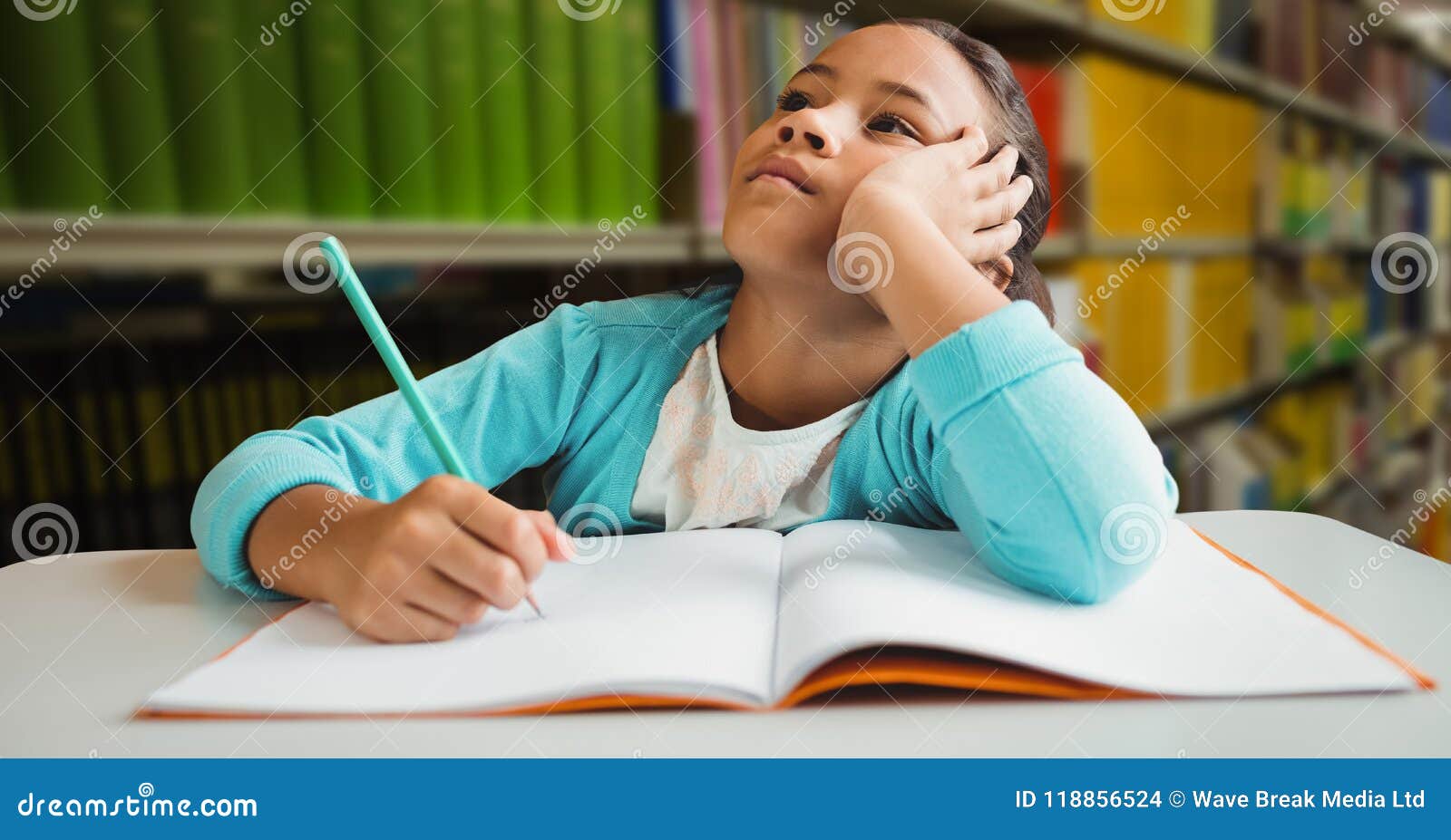 Girl Doing Schoolwork in Education Library Stock Photo - Image of girl ...