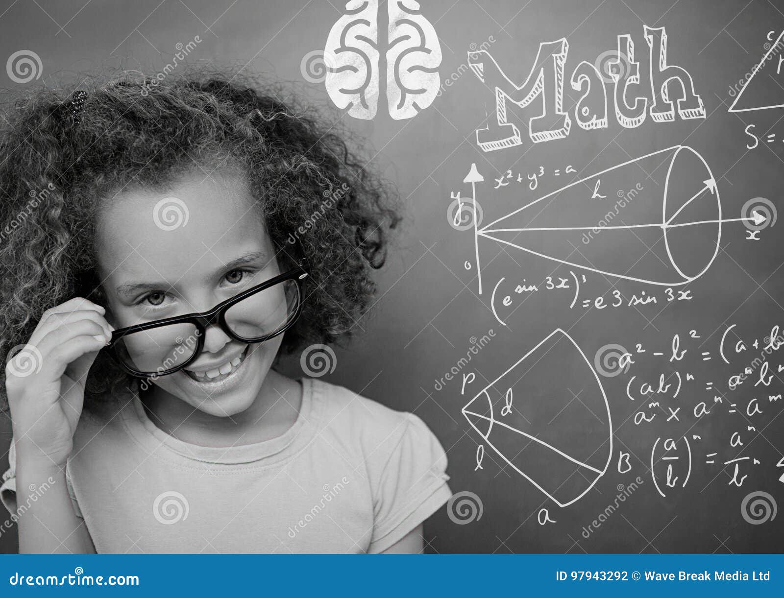 Girl Pointing at Math Equations on Blackboard Stock Photo - Image of ...