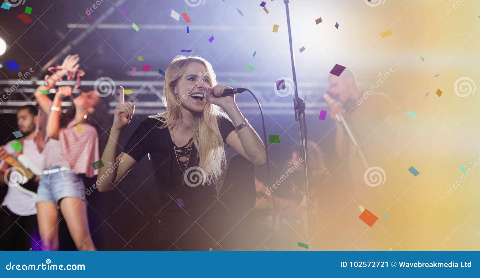 Girl Singing at Concert with Transition Stock Image - Image of event ...