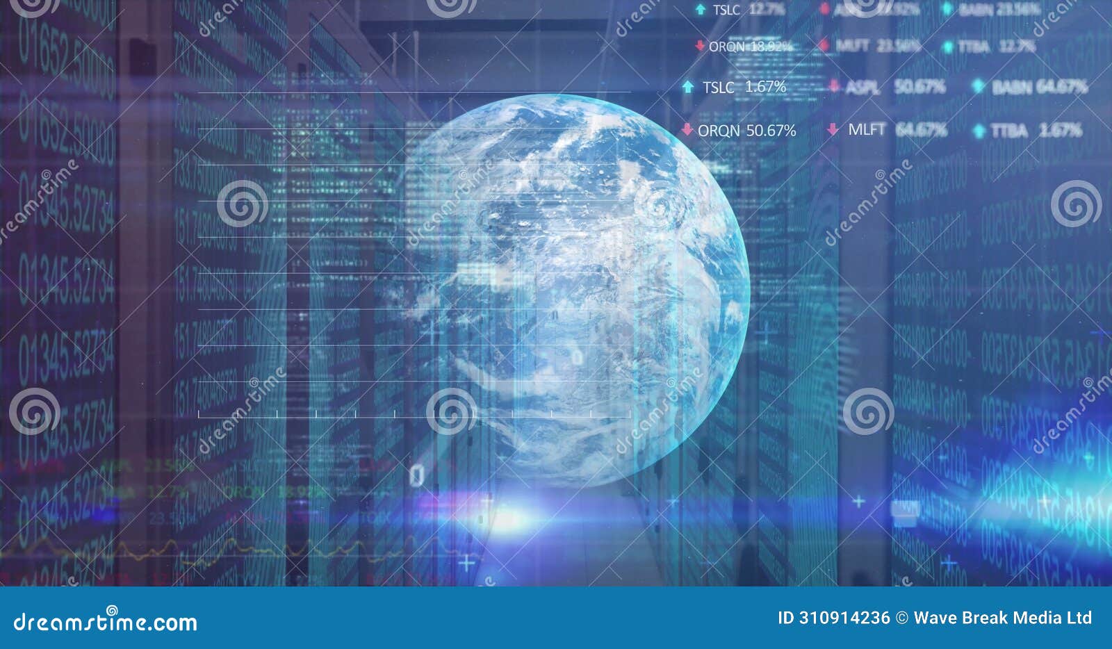 Digital Composite of a Globe and Data Imagery in a High-tech Room ...