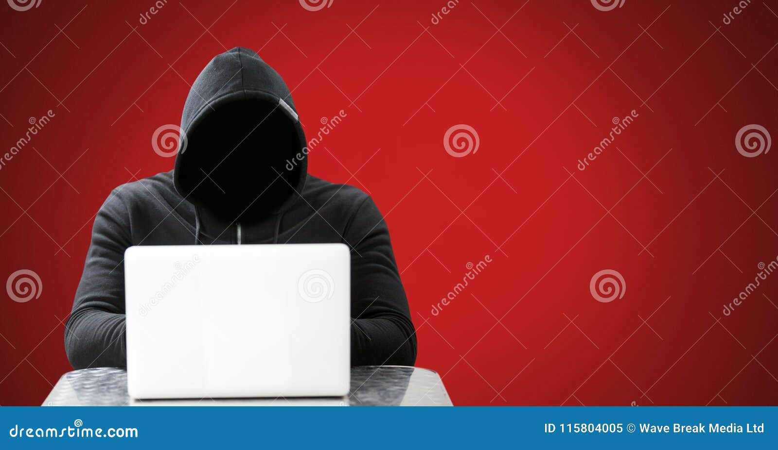 Hacker on Laptop with Red Danger Background Stock Illustration ...