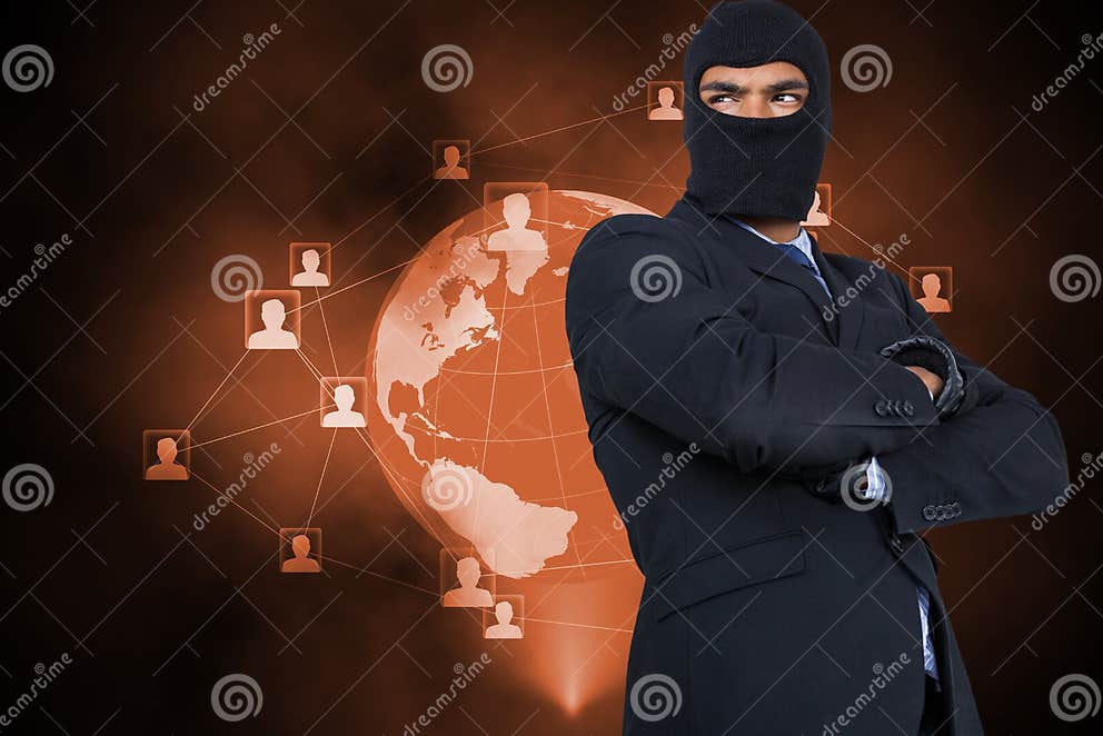 Hacker Standing in Front of Orange Planet Stock Image - Image of earth ...