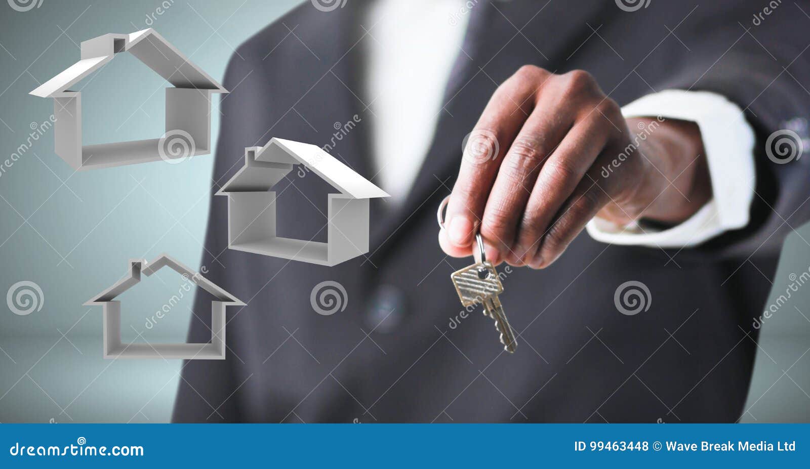 Hand Holding Key with Home Icons in Front of Vignette Stock Photo ...