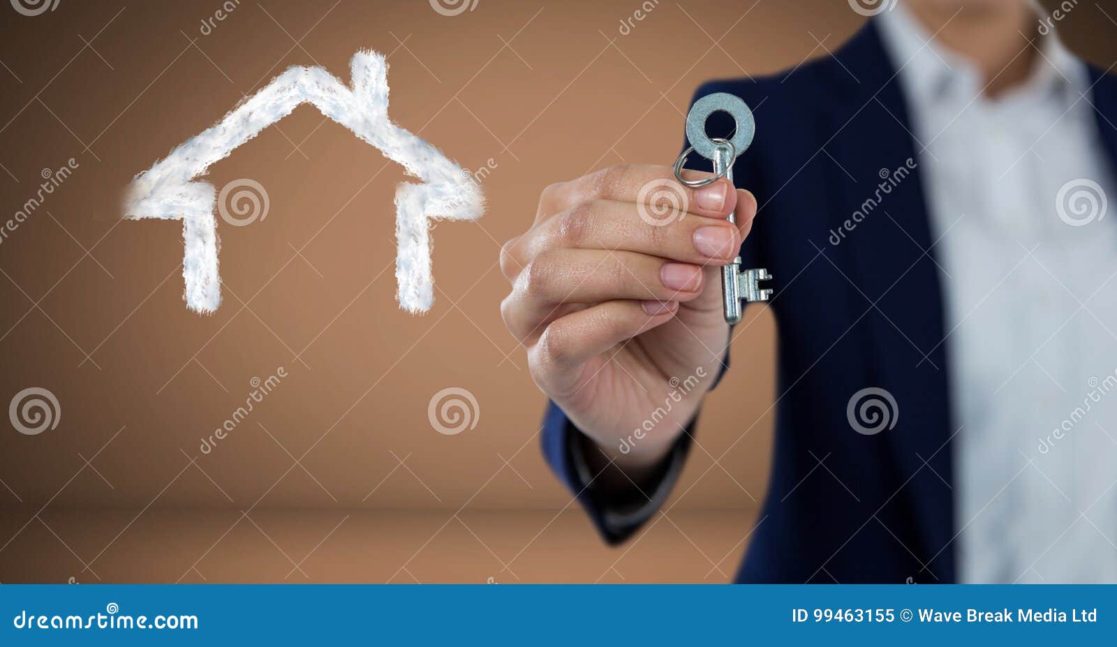 Hand Holding Key With House Drawing In Front Of Vignette Stock Image ...