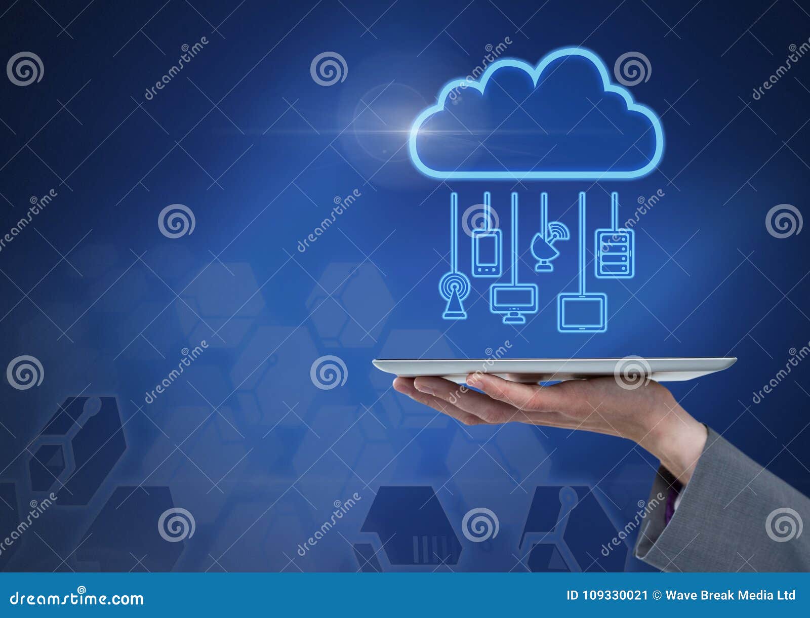Hand Holding Tablet with Cloud Icon Stock Image - Image of executive ...