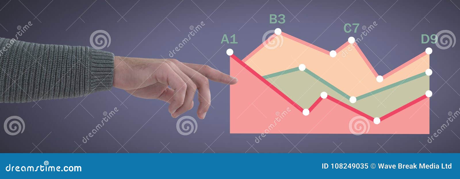 Hand Pointing with Colorful Chart Statistics Stock Illustration ...