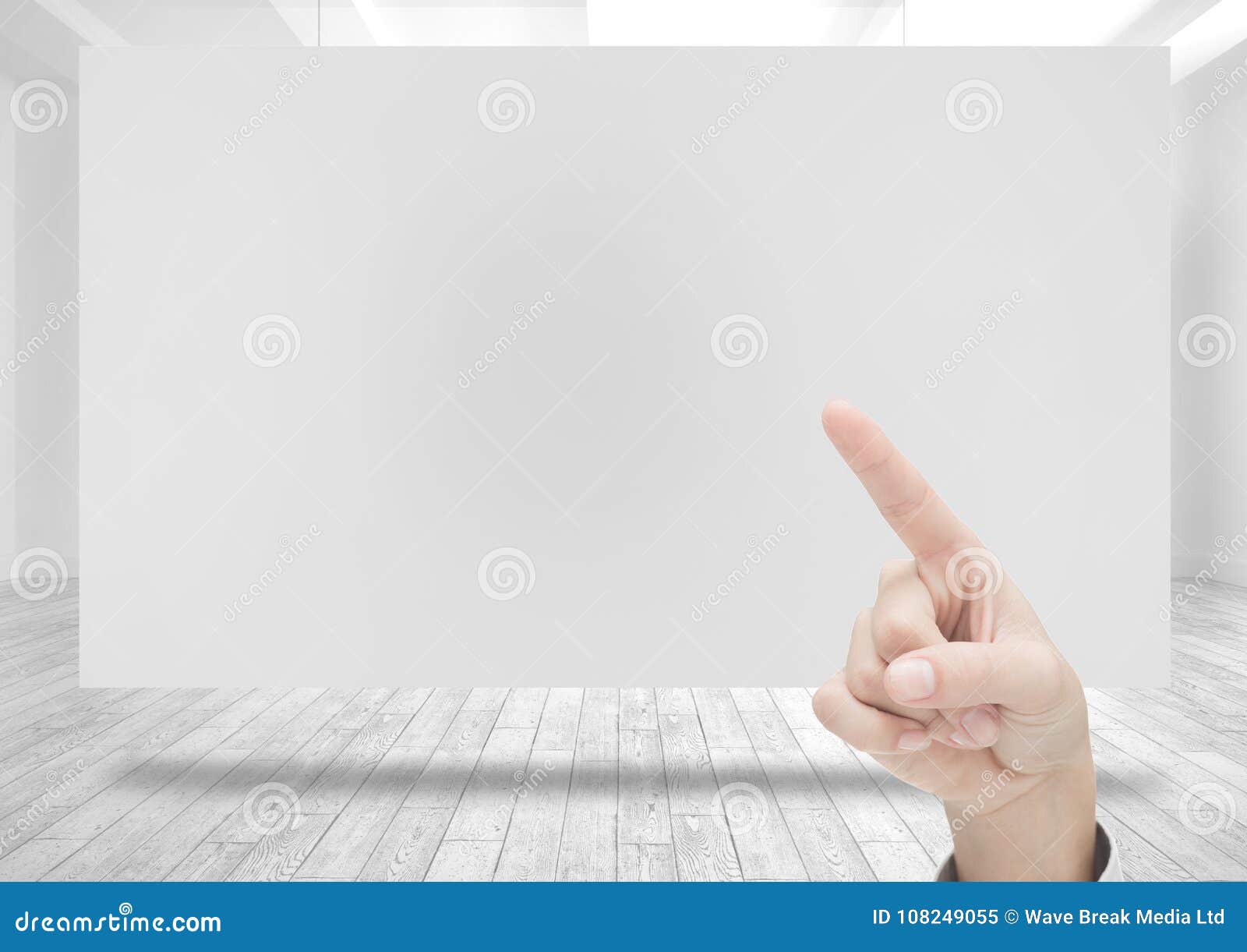 Hand Pointing with White Board Stock Image - Image of modern, grey ...