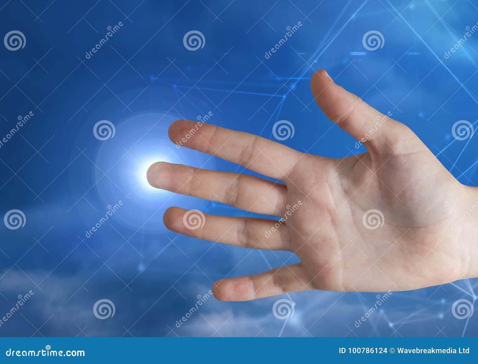 Hand Touching the Air with Glow Stock Photo - Image of defocussed ...