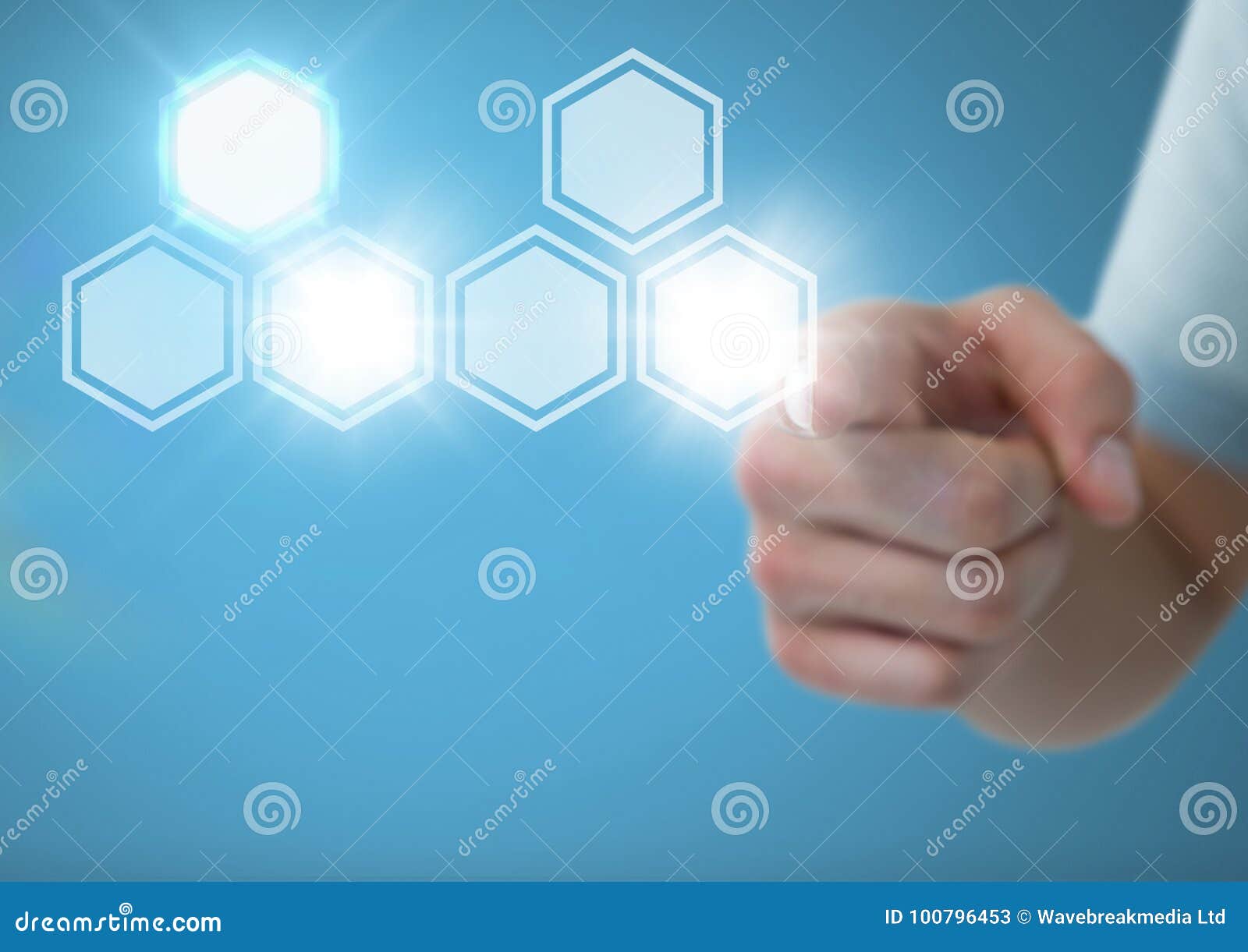 Hand Touching Icons Interface of Hexagons Stock Illustration ...