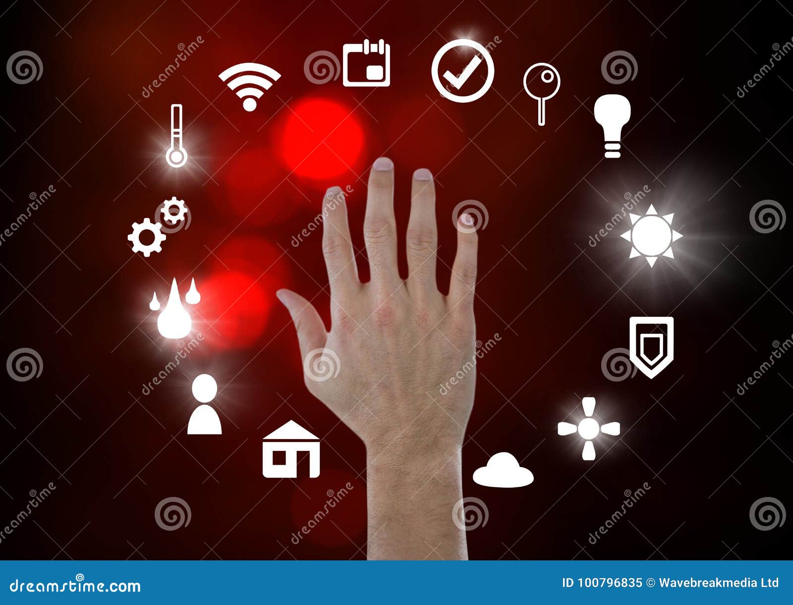 Hand Touching Icons Interface of Internet of Things Stock Illustration ...
