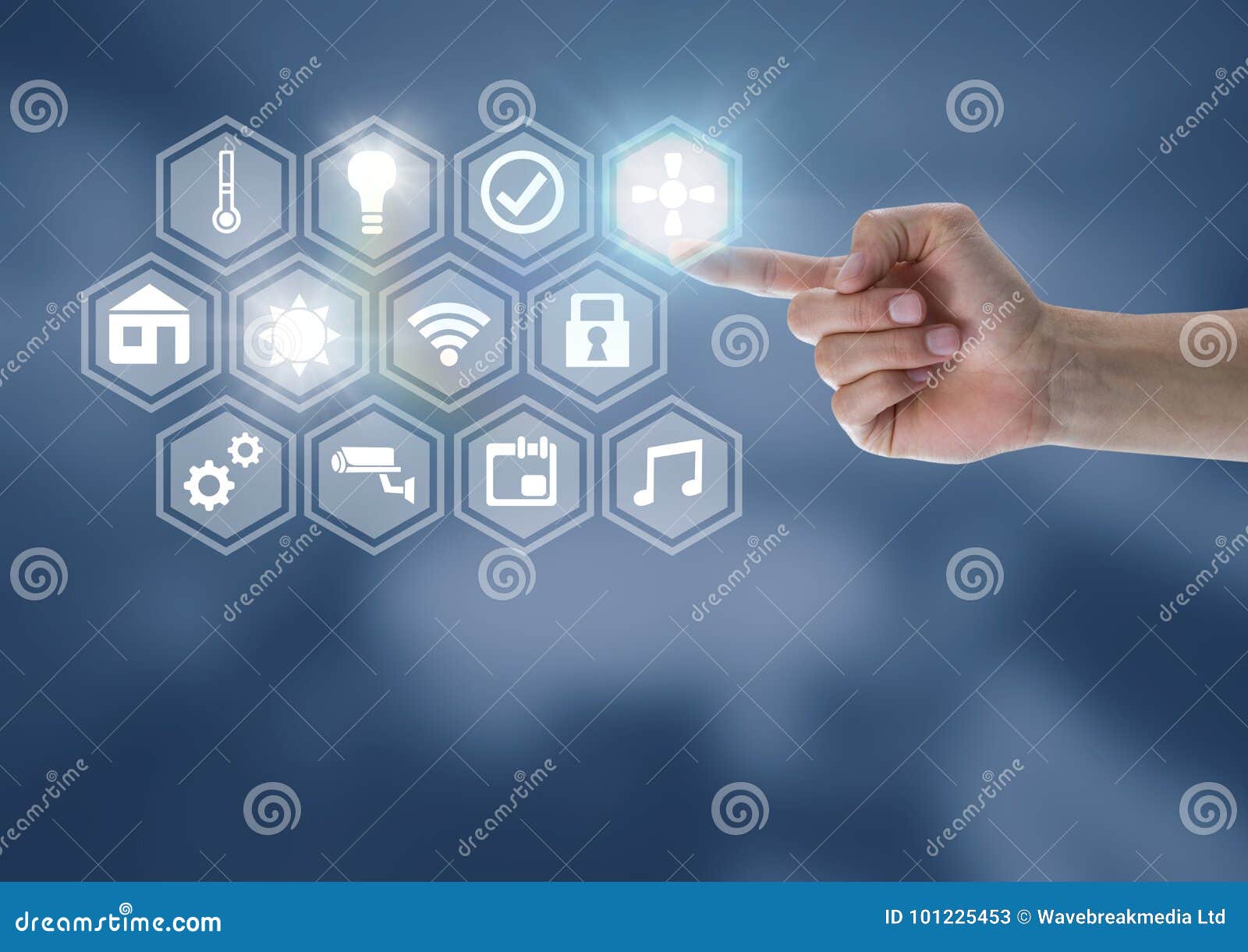 Hand Touching Icons Interface of Internet of Things Stock Image - Image ...