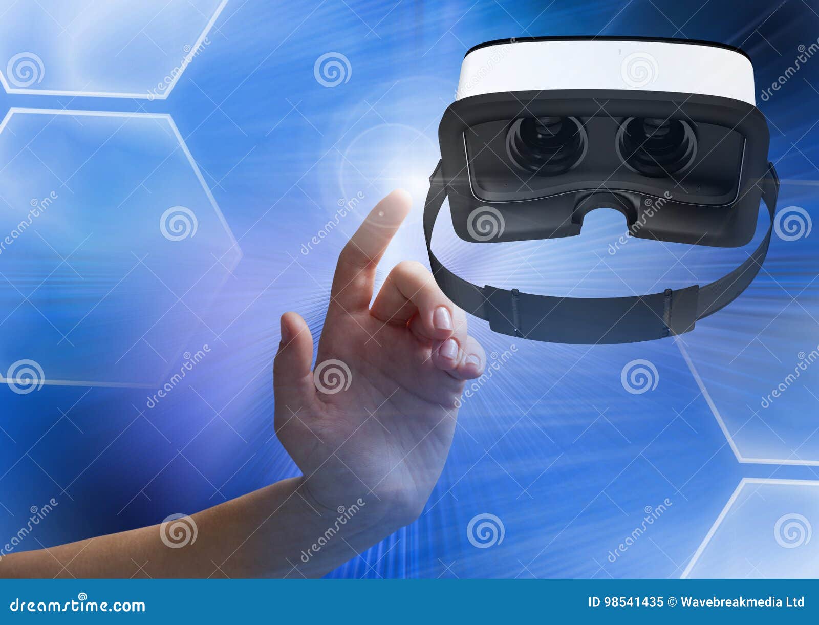 Hand Touching and Interacting with Virtual Reality Headset with ...