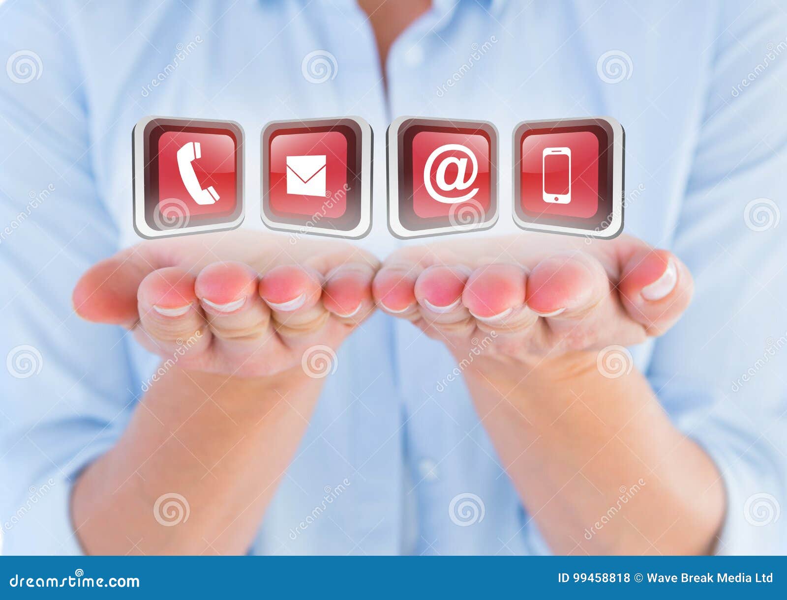 Hands with Application Icons Over Stock Photo - Image of florescent ...