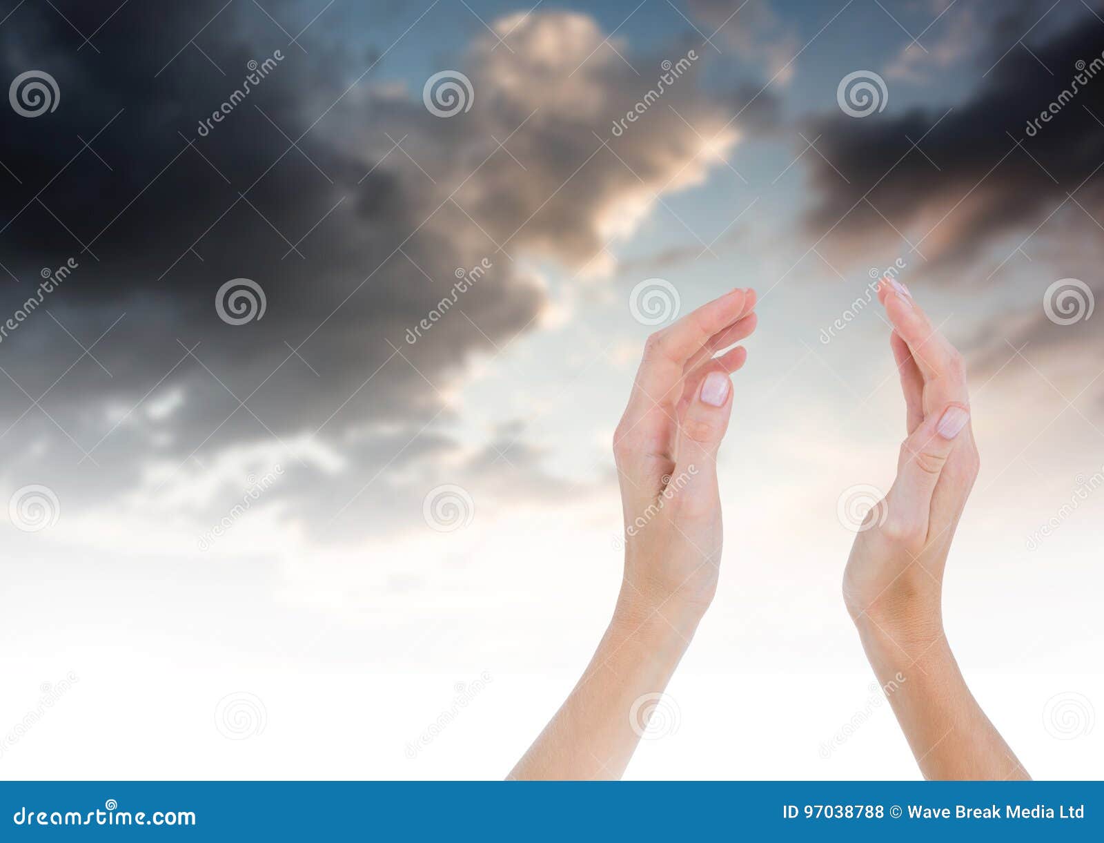 Hands Cupped Together in Front of Sky Stock Photo - Image of digital ...