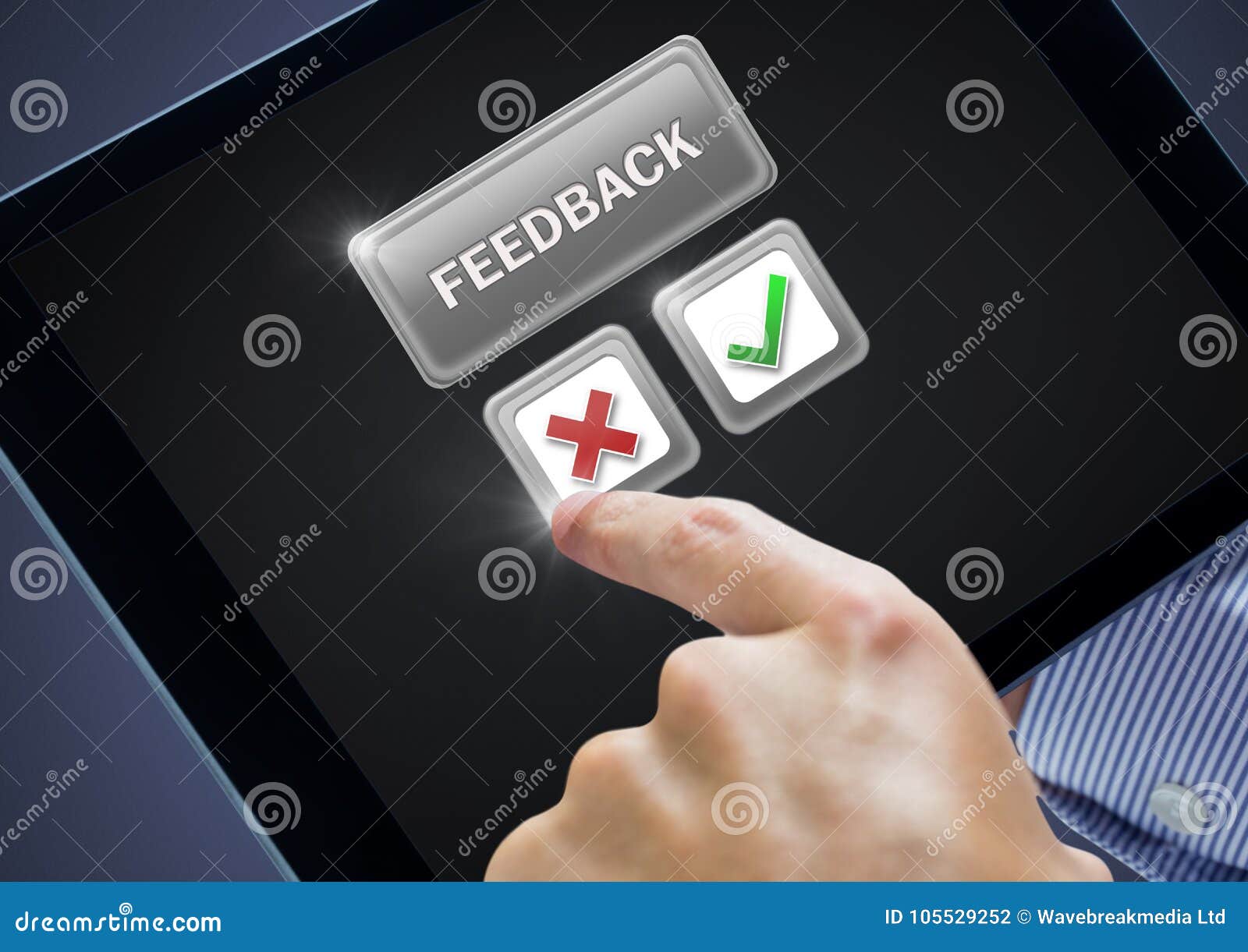 Hands Holding Tablet with Feedback Buttons Stock Photo - Image of glow ...