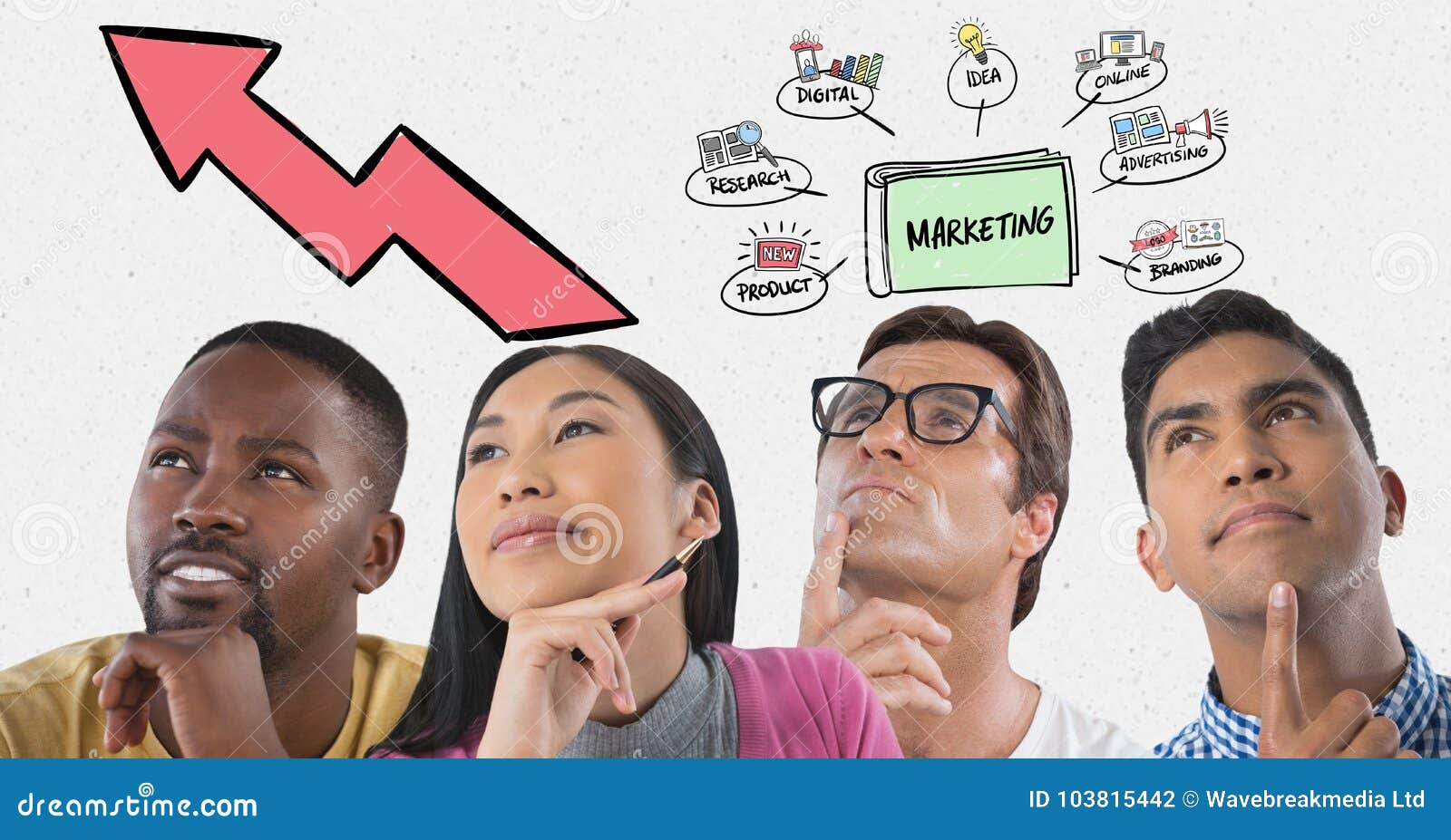 Heads looking up at idea stock photo. Image of indicating - 103815442