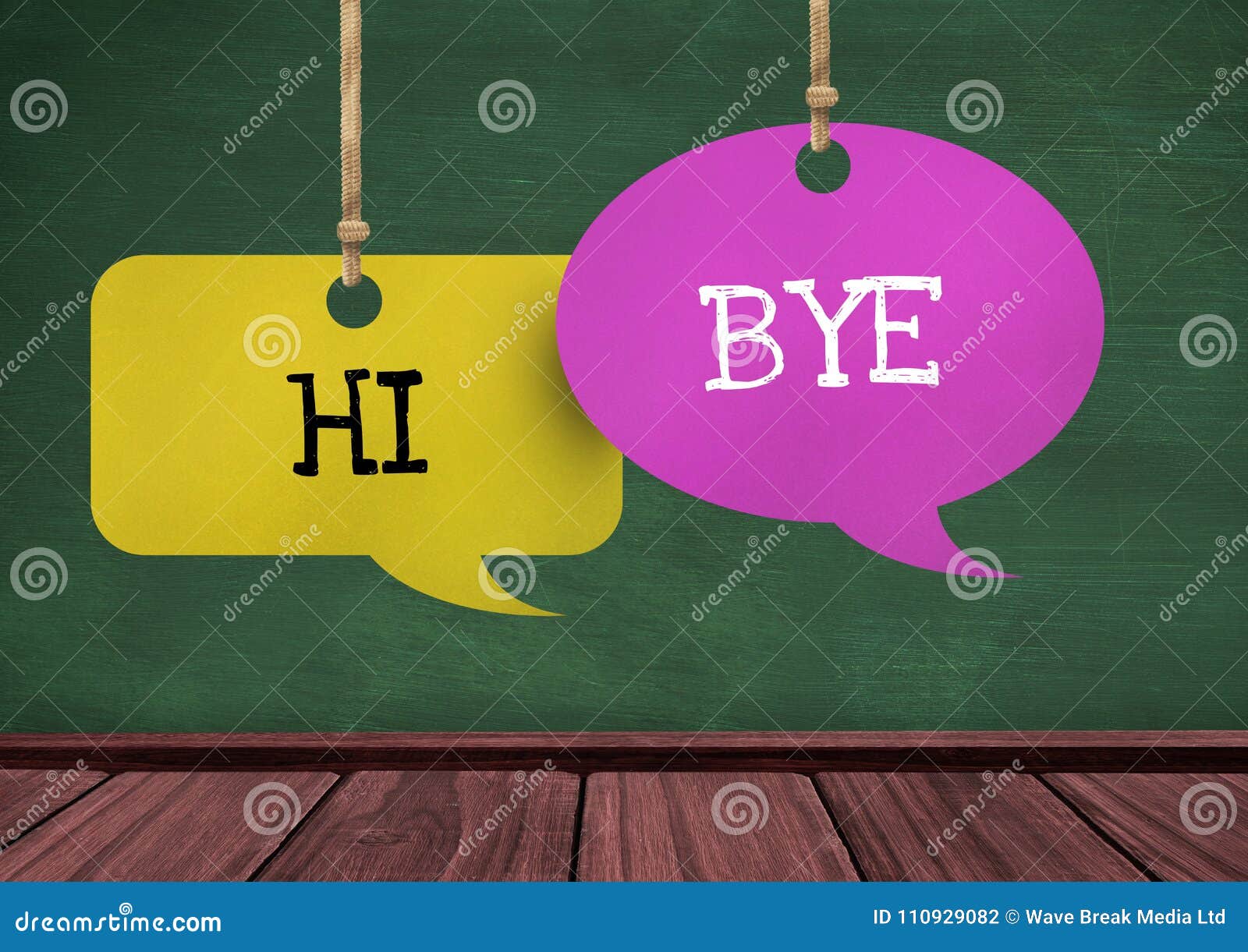 Hi Bye Text on Hanging Paper Speech Bubbles Stock Illustration ...