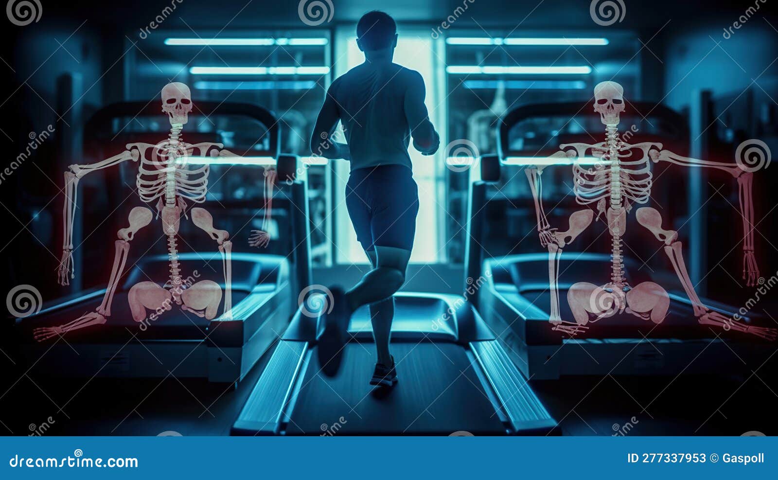 Digital Composite of Highlighted Bones of Man on Treadmill, Generative ...