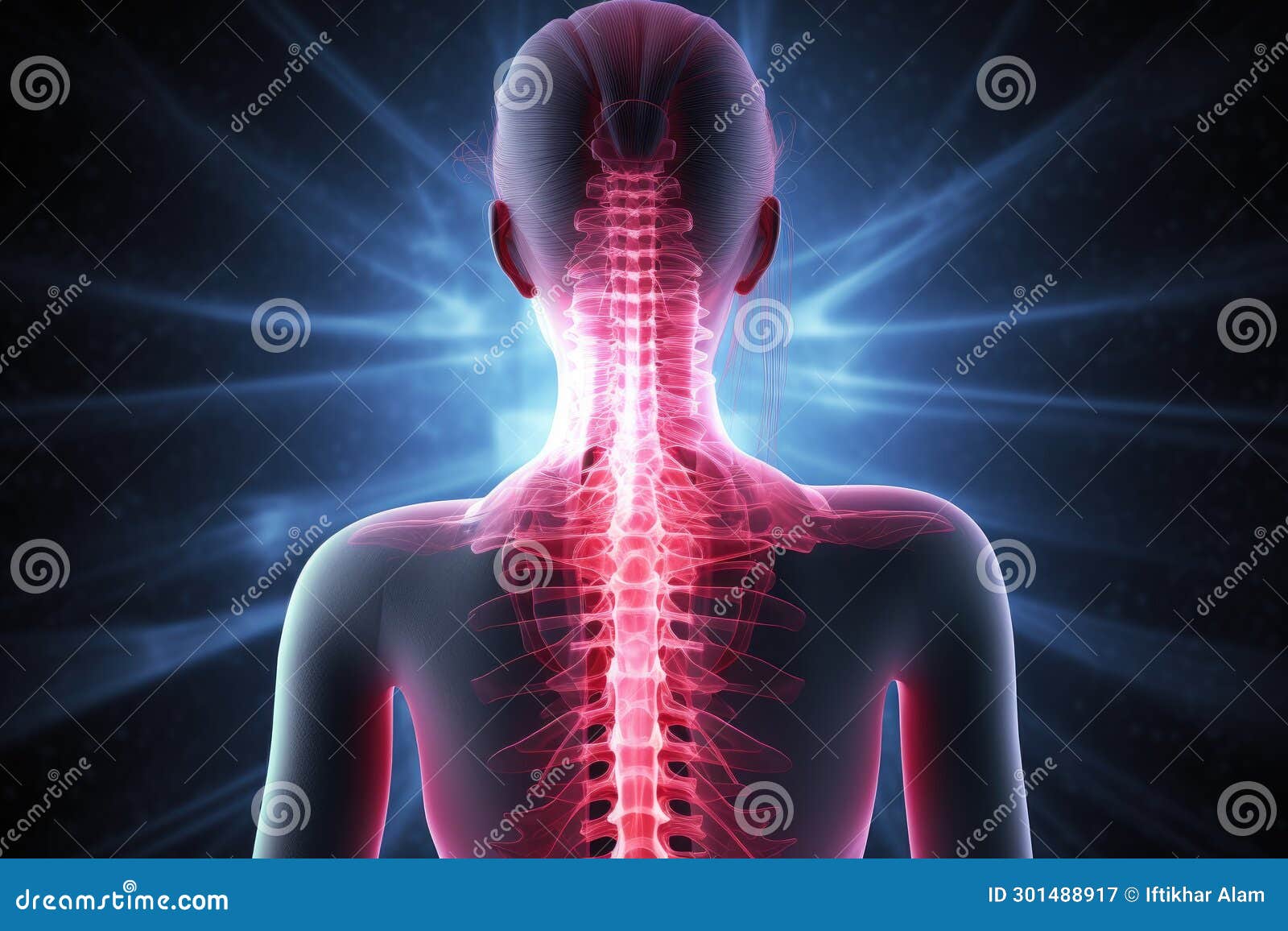 Digital Composite of Highlighted Human Spine Against Blue Background ...