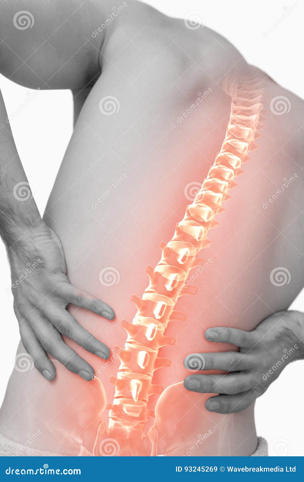 Digital Composite of Highlighted Spine of Man with Back Pain Stock ...
