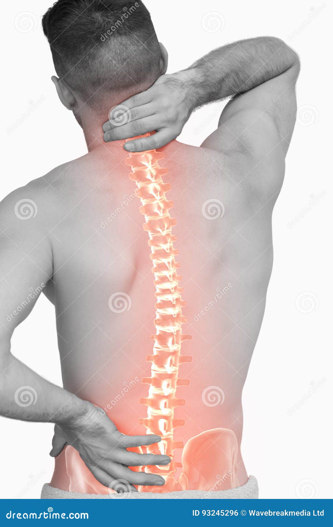 Digital Composite of Highlighted Spine of Man with Back Pain Stock ...