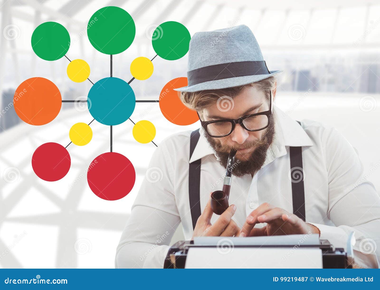 Hipster on Typewriter with Colorful Mind Map Stock Image - Image of ...