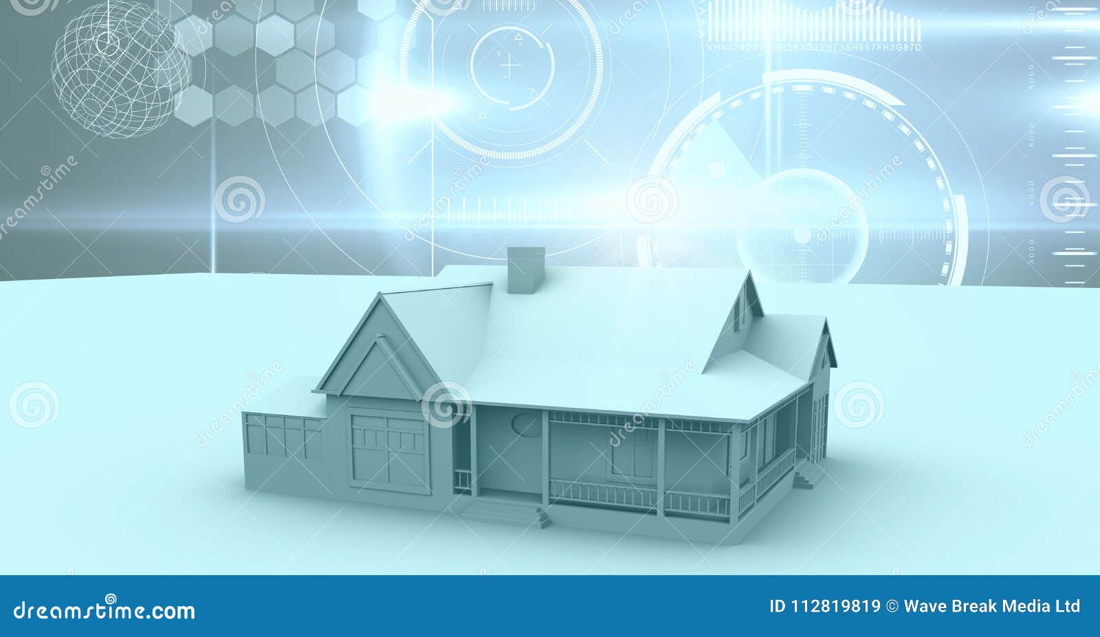 House with Sky Interface Glowing Stock Illustration - Illustration of ...