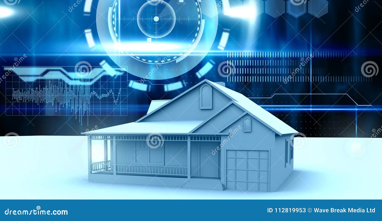 House with Sky Interface Glowing Stock Illustration - Illustration of ...