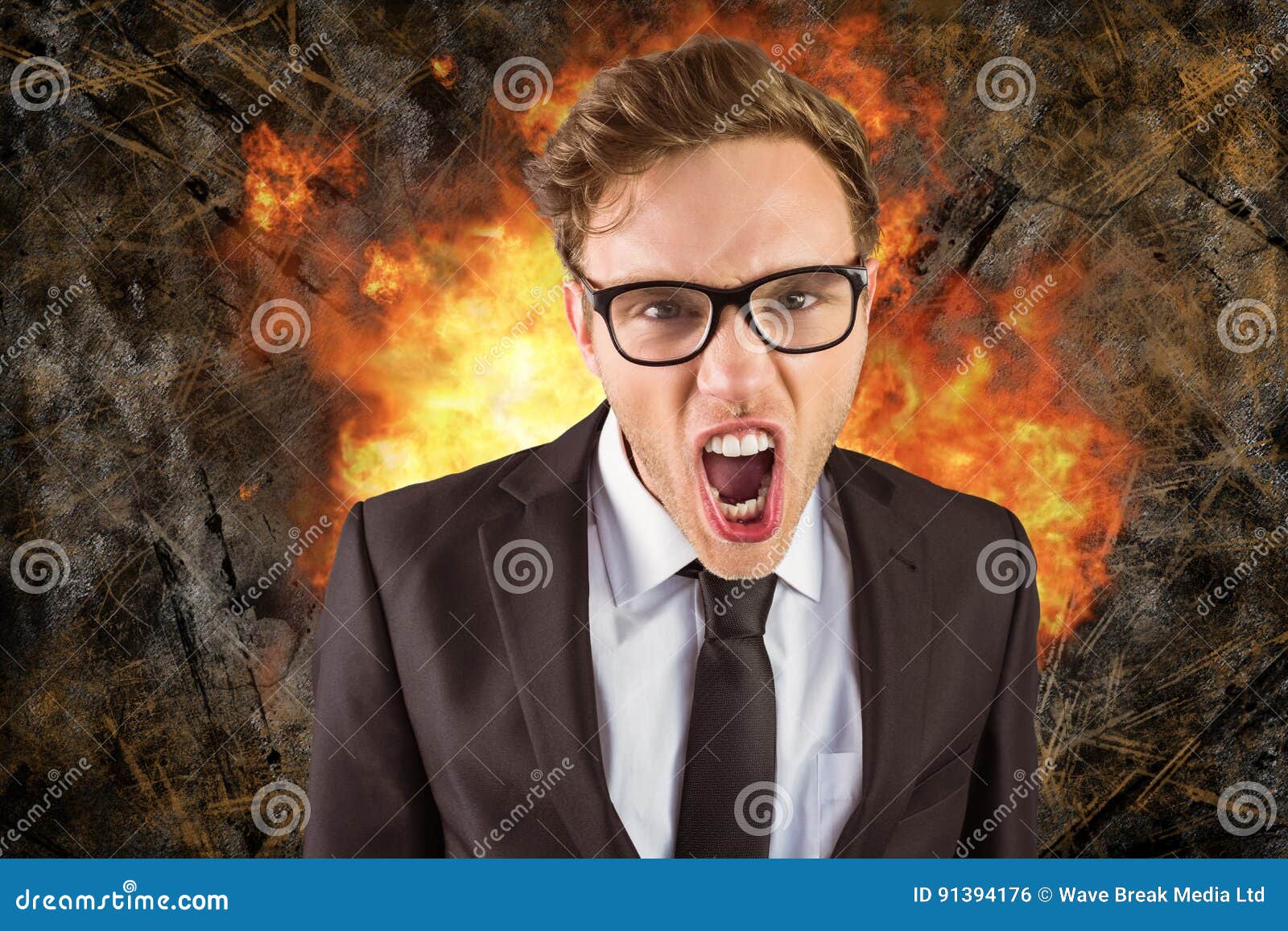 Digital Composite Image of Angry Businessman with Fire in Background ...