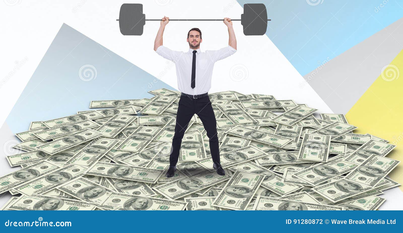 Digital Composite Image of Businessman Lifting Barbell on Money Stock ...
