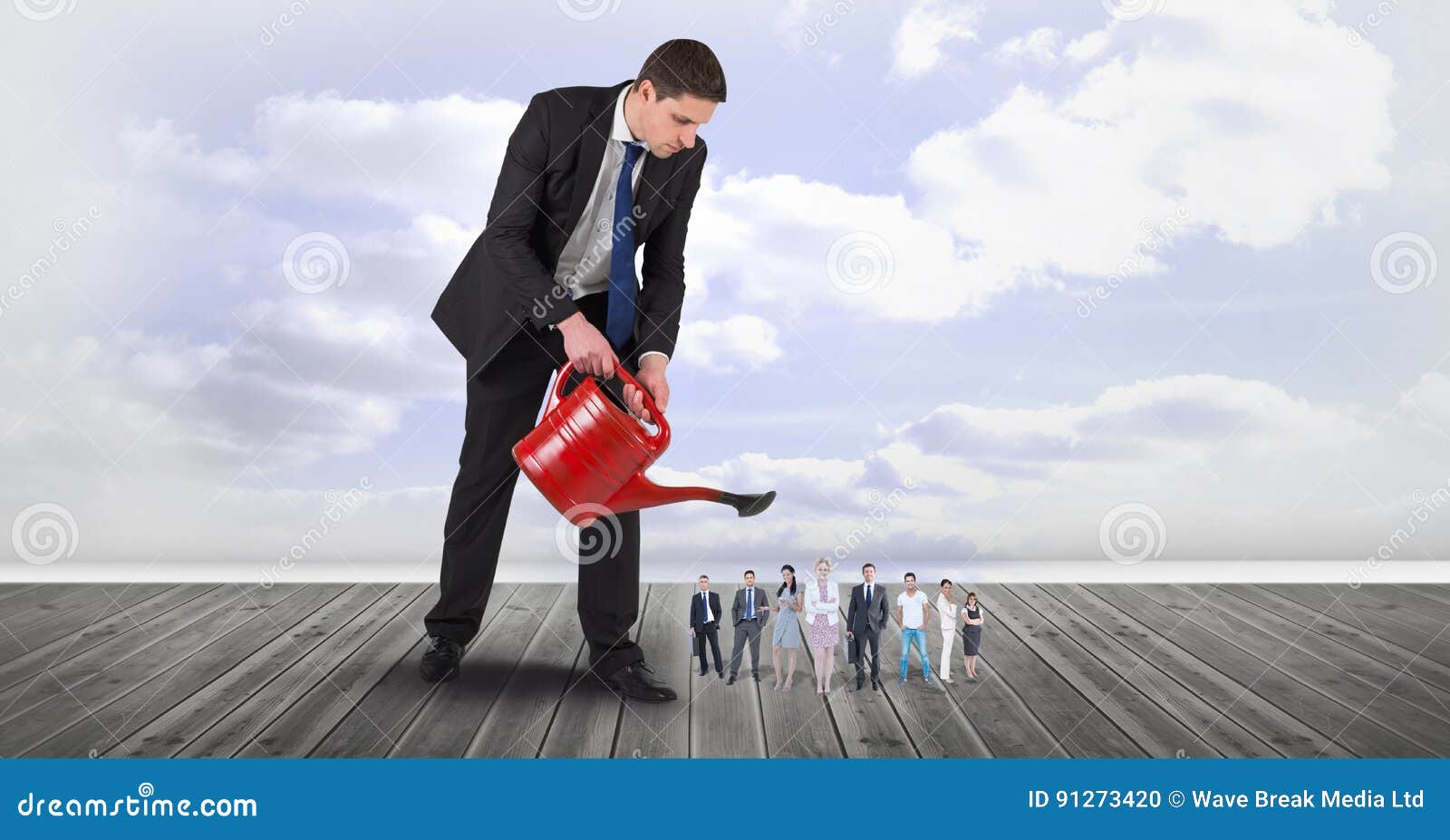 Digital Composite Image of Businessman Watering Employees on Boardwalk ...