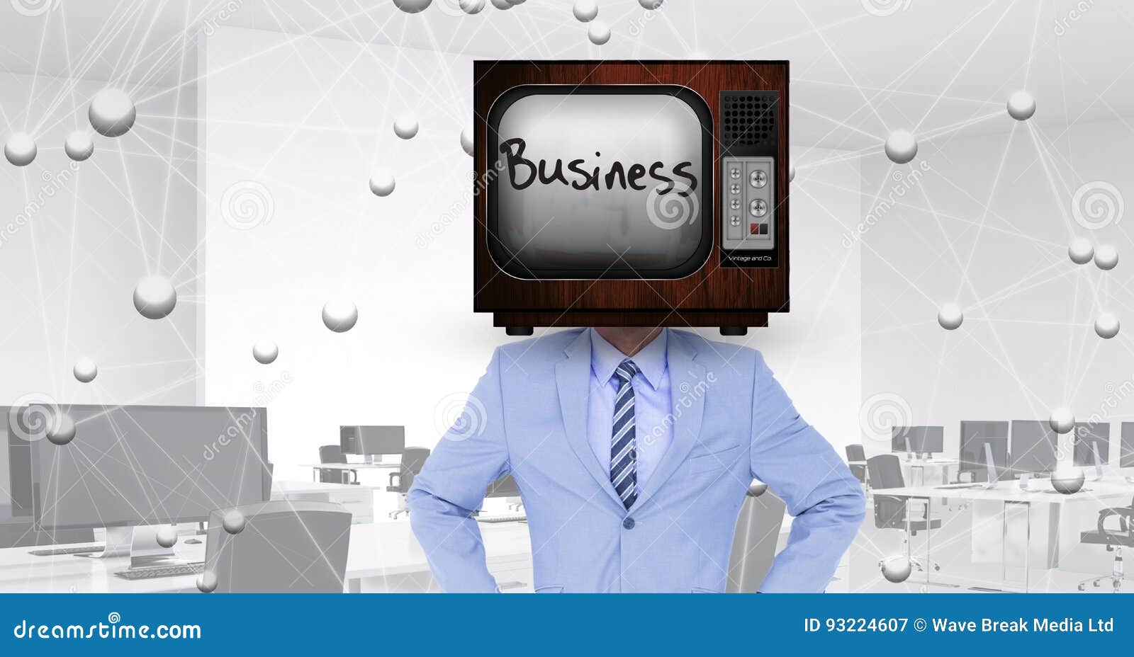 Digital Composite Image of Businessman Wearing Television in Head with ... Digital Composite Image of Businessman Wearing Television in Head with ...