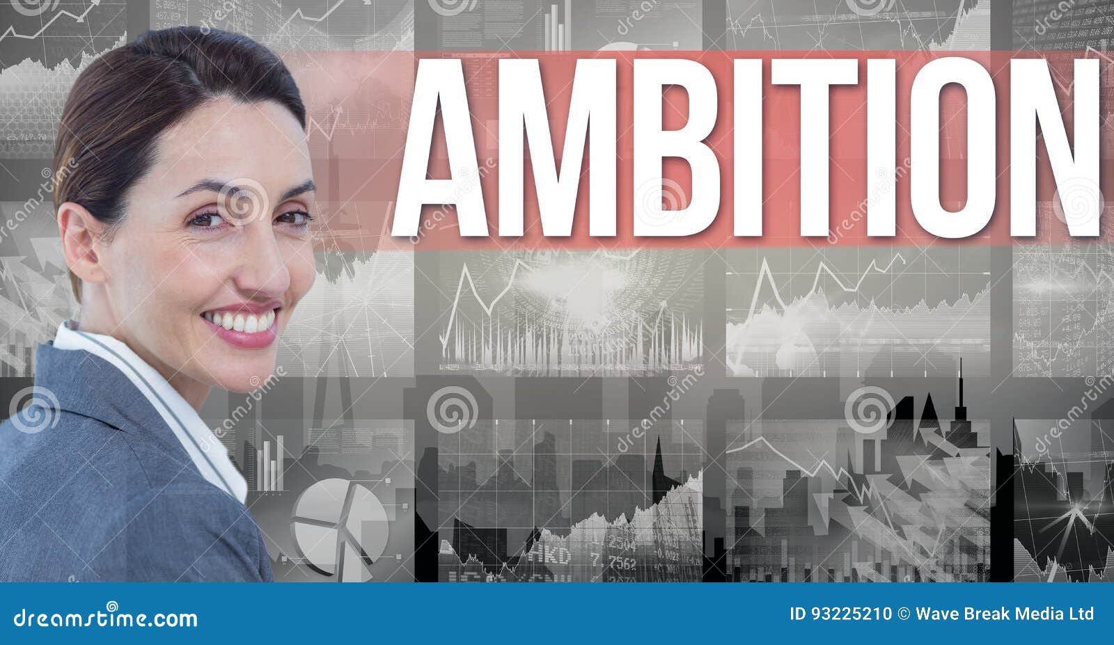 Digital Composite Image of Businesswoman with Ambition Text and Graphs ...