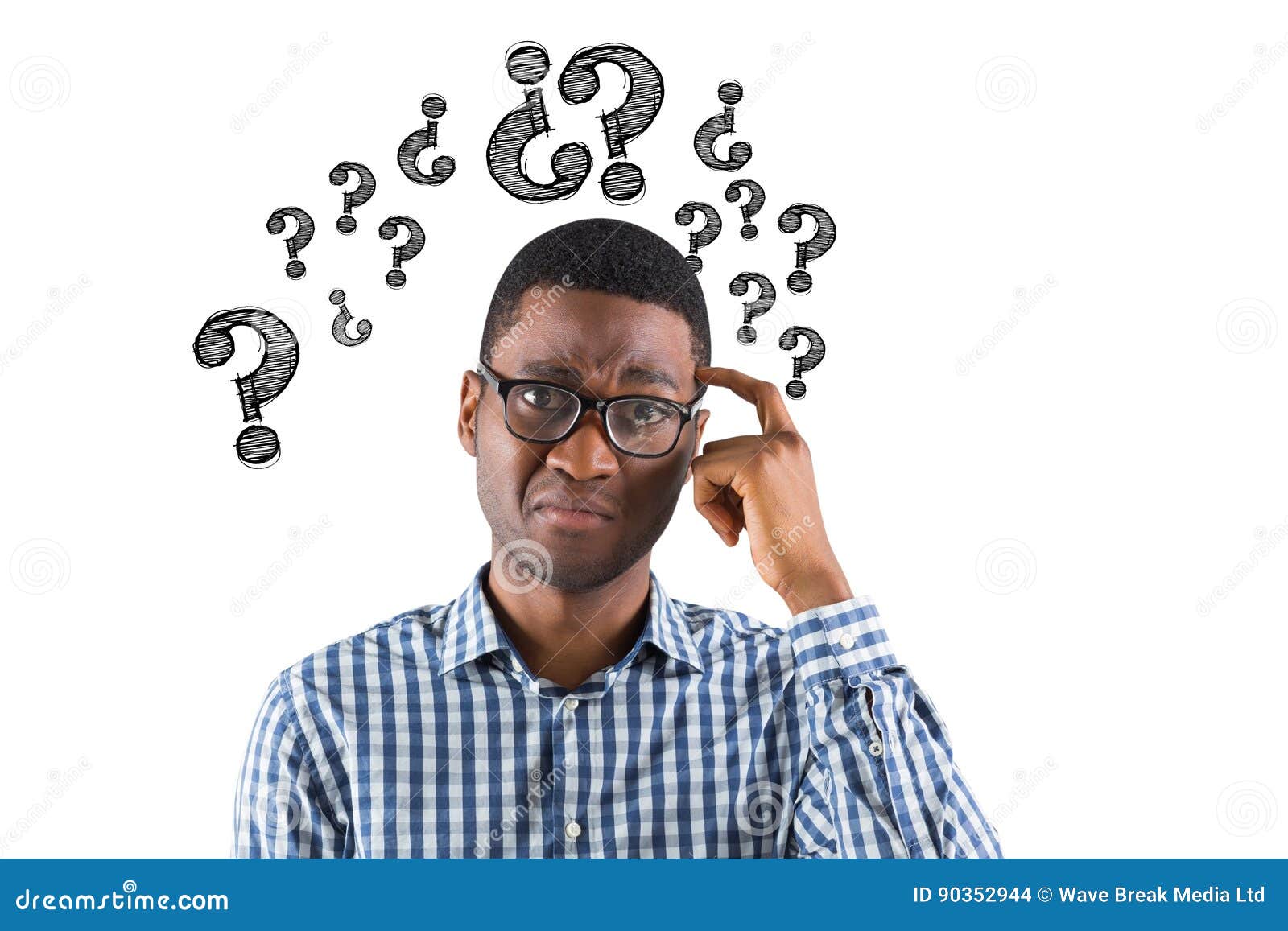 Digital Composite Image of Confused Businessman with Question Marks ...