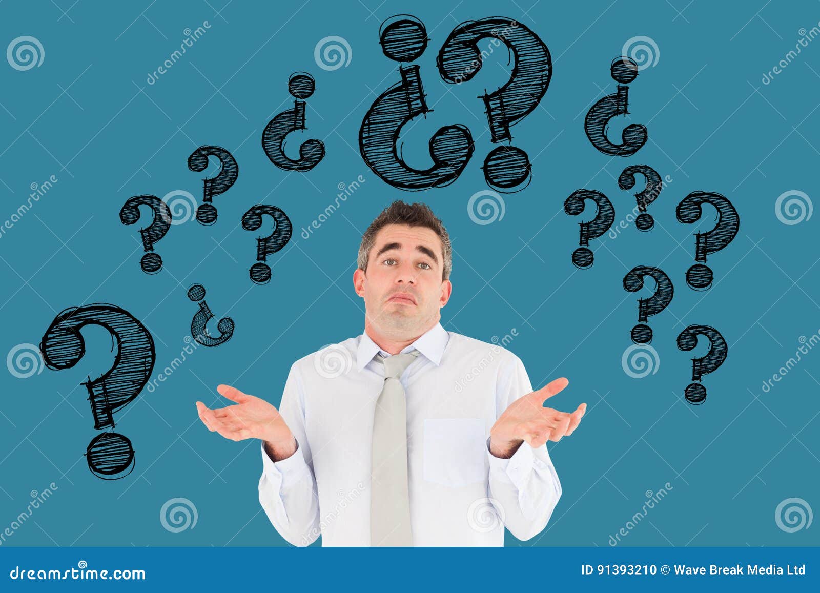 Digital Composite Image Of Confused Businessman With Question Marks ...