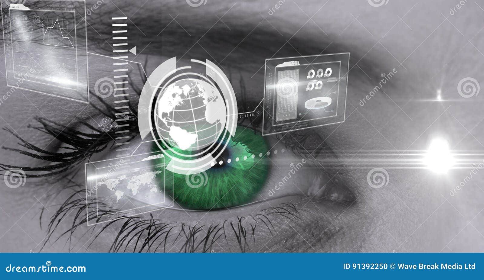 Digital Composite Image of Eye Interface Stock Photo - Image of flare ...