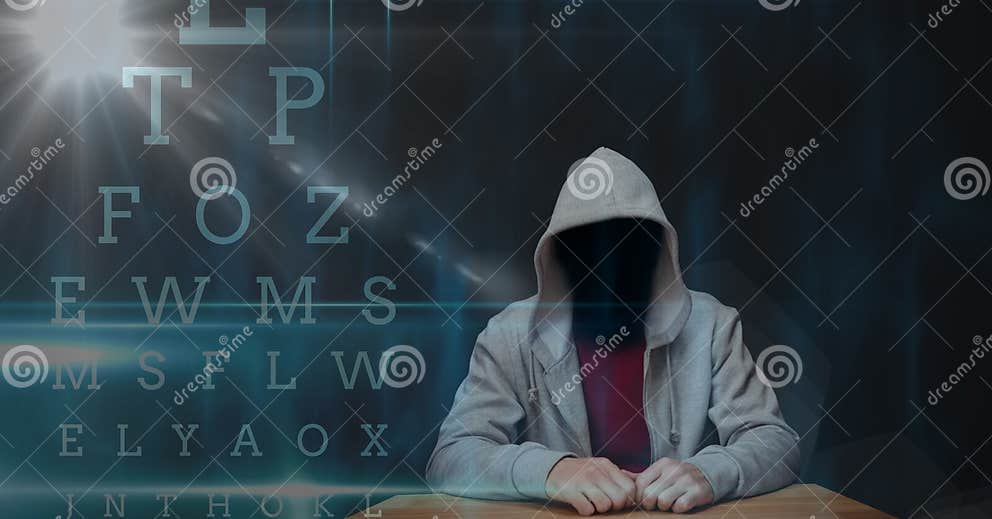 Digital Composite Image of Hacker with Letters Stock Photo - Image of ...